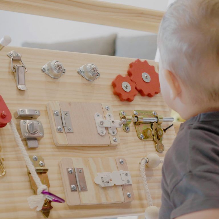 All-Natural Busy Board With Doors – Alder Wood